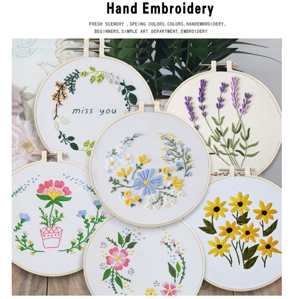 Diy Stamped Embroidery Starter Kit With Flowers Pl... – Vicedeal