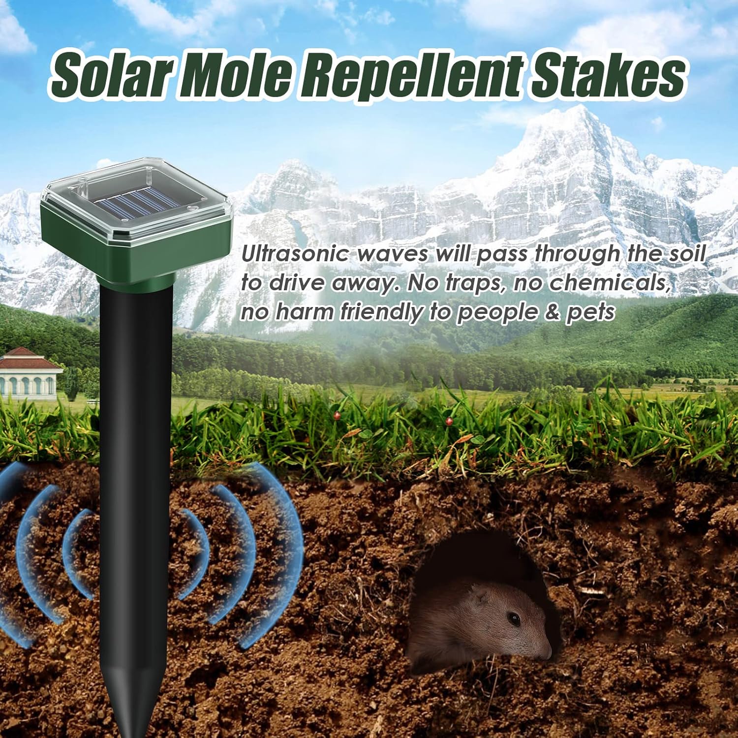 Mole Repellent Solar Powered 4 Packs Ultrasonic So... – Grandado