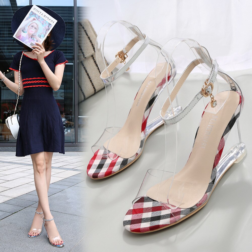 Women Shoes Wedge Heel Summer Buckle Sandals Trans... – Grandado