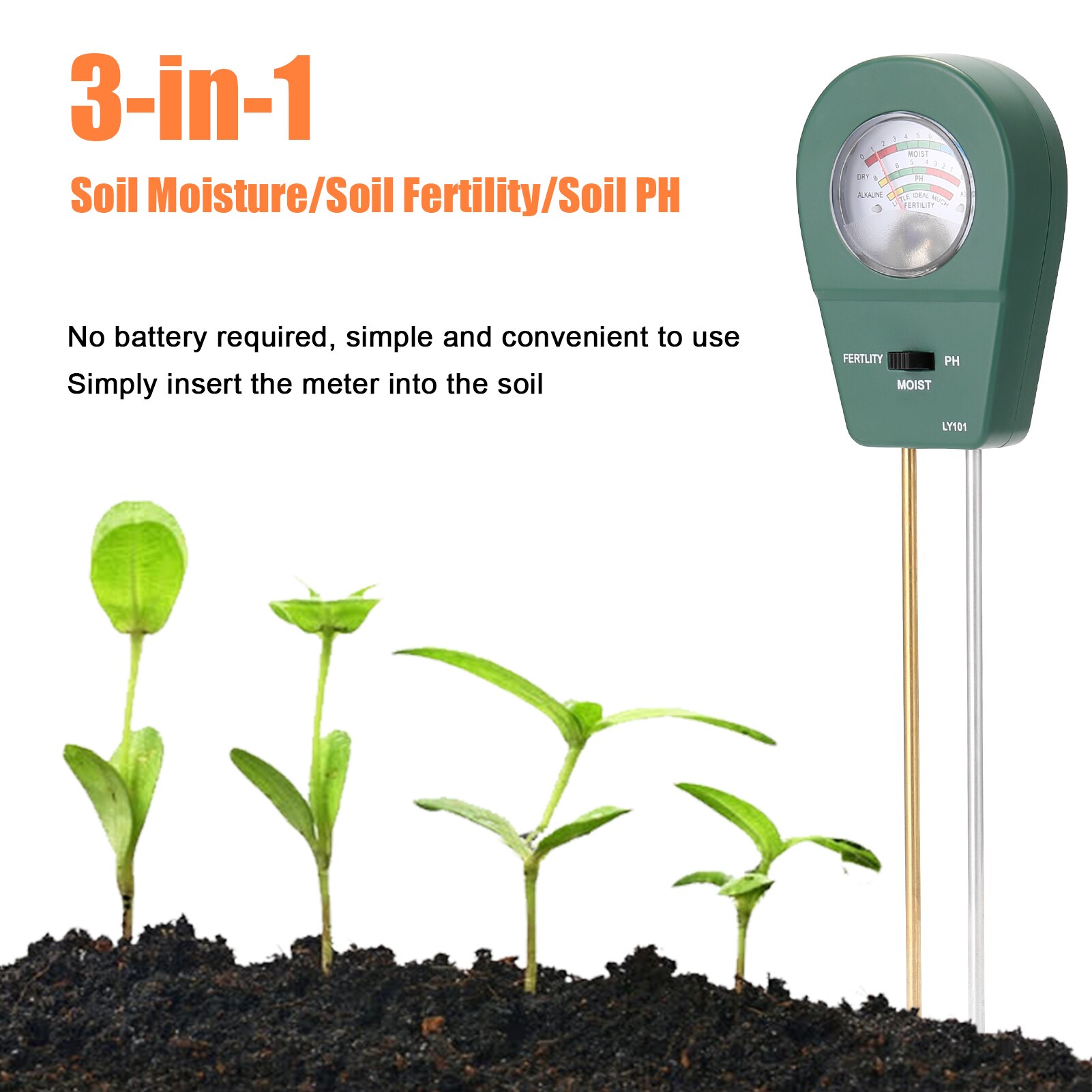 Soil Moisture Meter /Soil Fertility/Soil PH 3-in-1... – Grandado