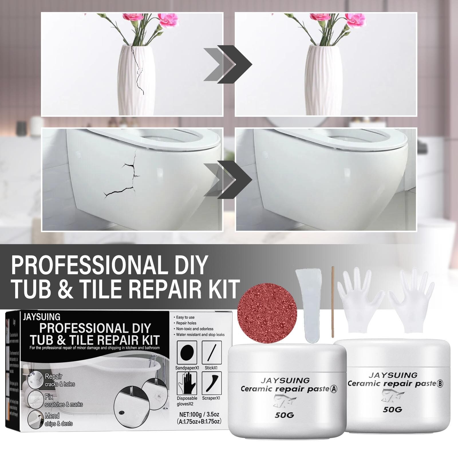 Tile repair paste AB set repair bathtub toilet cra... – Grandado