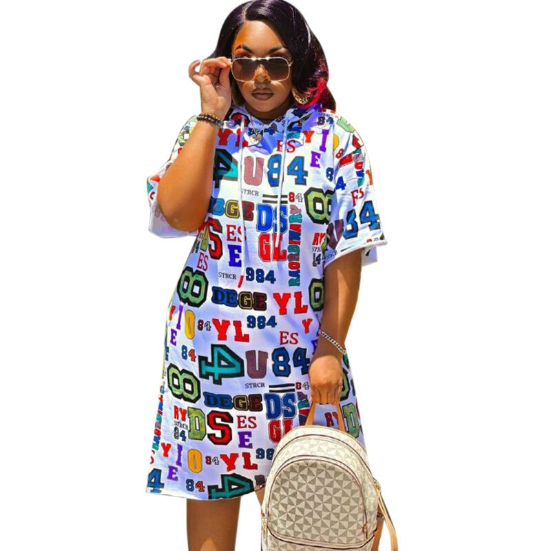L-4XL plus size women clothing summer dress letter... – Grandado