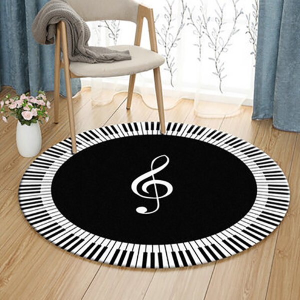 Tapijt Muziek Symbool Piano Key Zwart Wit Ronde Ta... – Vicedeal