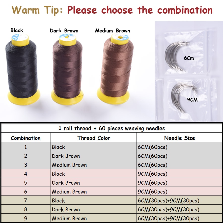 1500 Metres Weave Thread 60 PCS Needle Set Wig Mak... – Grandado