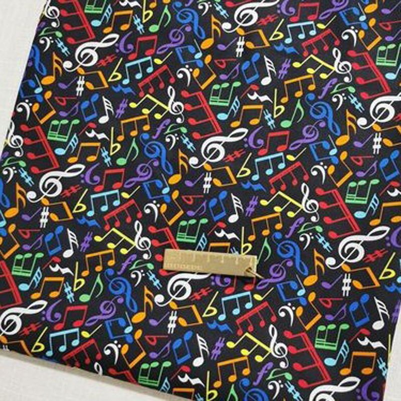 50x105cm Rainbow Color Music Note Printed Cotton F... – Grandado