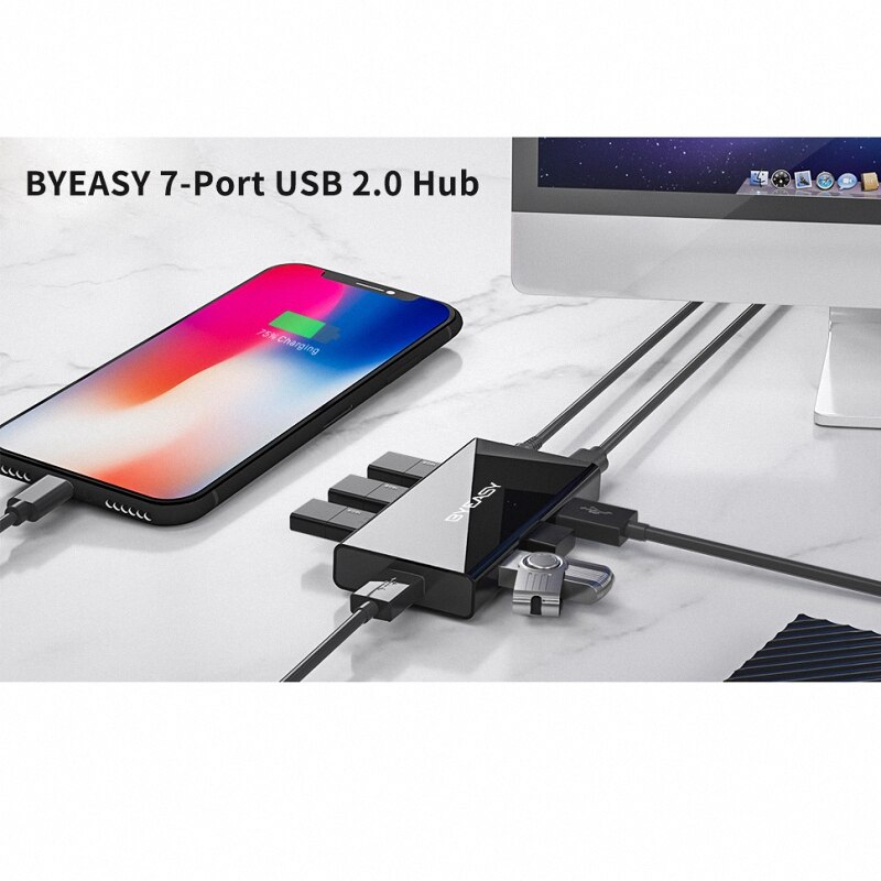 BYEASY UH-80 USB 2.0 Hub 7 Ports with 3.3 Ft Long ... – Grandado