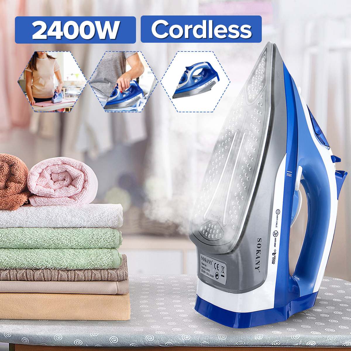 Cordless Electric Steam Iron 2400W Portable Ironin... – Grandado