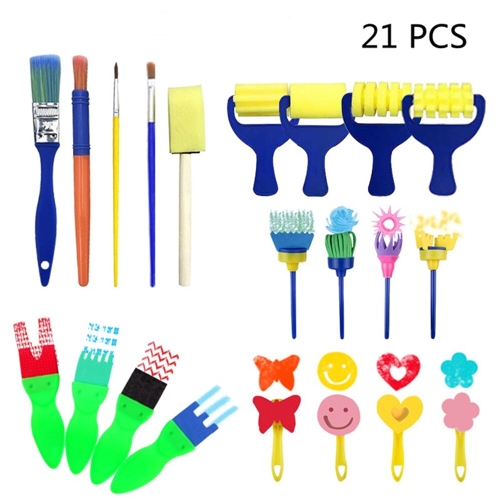Children Painting Foam Sponge Brush Apron moulds T... – Vicedeal