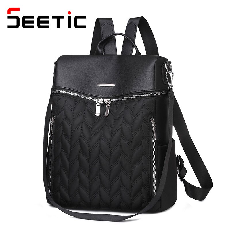 SEETIC Solid Color Oxford Backpack Waterproof Fema... – Grandado