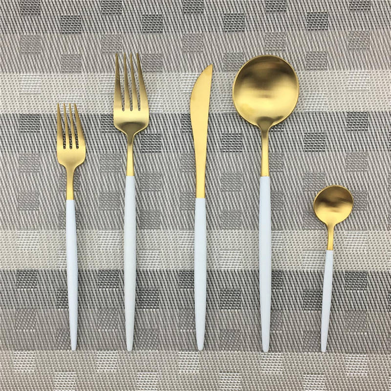 Svart hvit rosa gyllent bestikk bestikk sett rustf... – Grandado