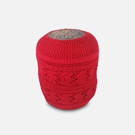 Red Knitted Pouf Pouf Chair Crochet Cotton Pouffe ... – Grandado