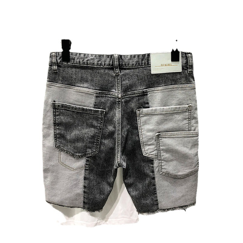 Summer Gray Denim Shorts Knee Length Patchwork Lat... – Grandado