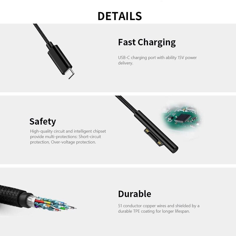 Nylon Braided USB-C Charging Cable for Surface Pro... – Vicedeal