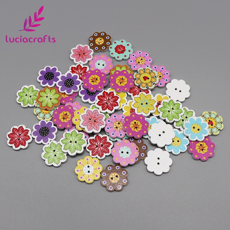 Lucia craft 50pcs/lot 2cm Wooden Buttons Mixed Flo... – Grandado