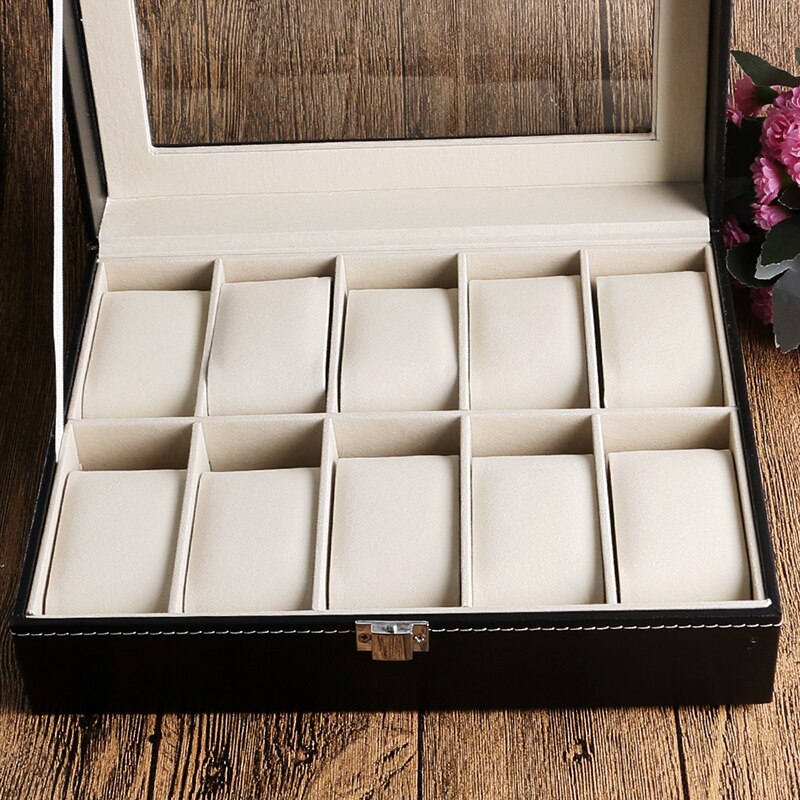 Mode 10 Grid Leather Watch Box Vitrine Jewelry Col... – Vicedeal