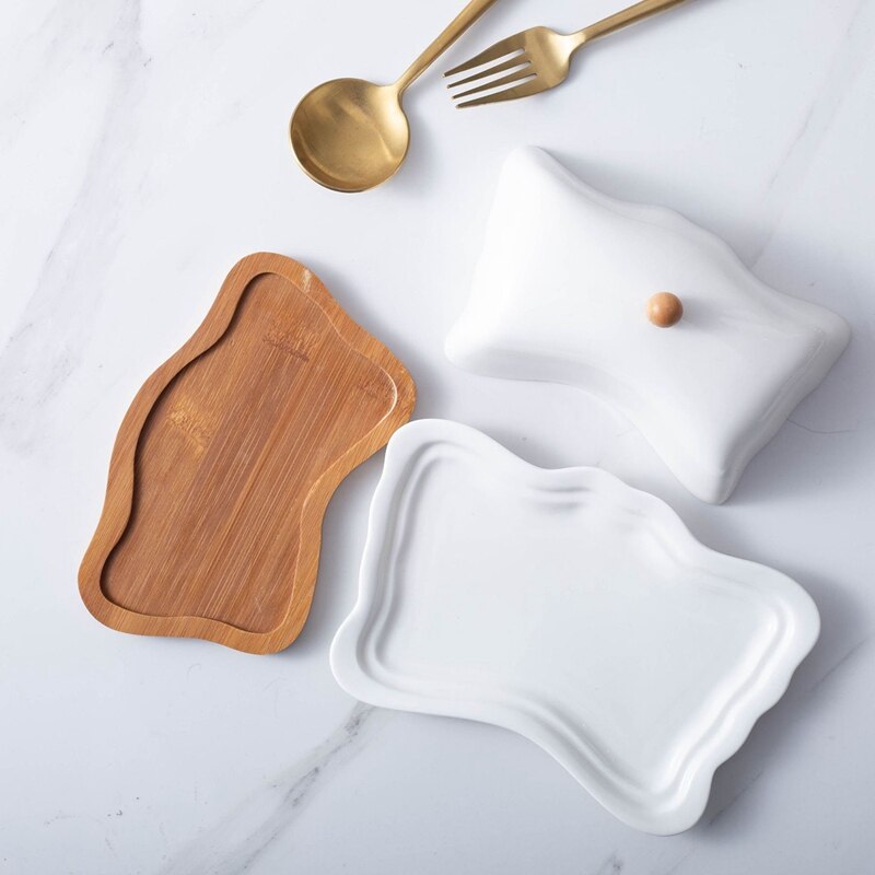 Ceramic Butter Dish with Lid & Wooden Base Butter ... – Grandado