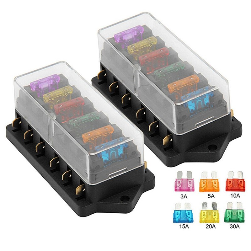 2Pcs Car Fuse Box Multi-Channel 6-Way Insert Car F... – Grandado