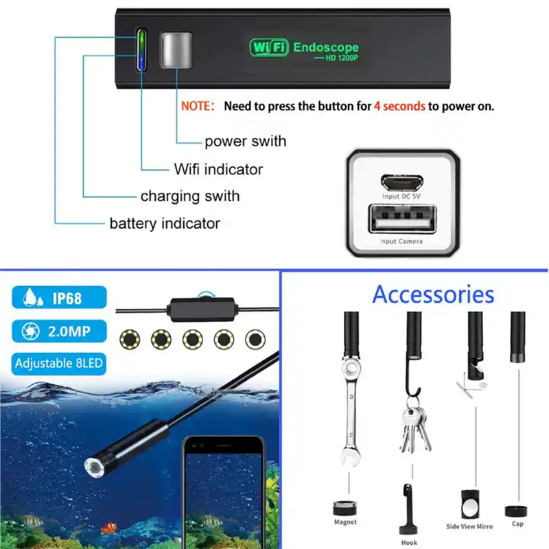 5.5/8mm 1200P Endoscopic Wifi Camera Endoscope For... – Grandado