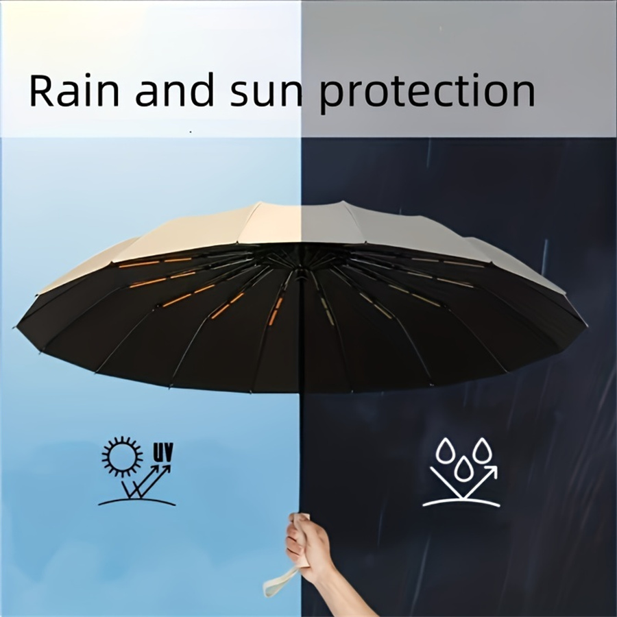 12 Bone Black Glue Fully Automatic Umbrella With T... – Grandado
