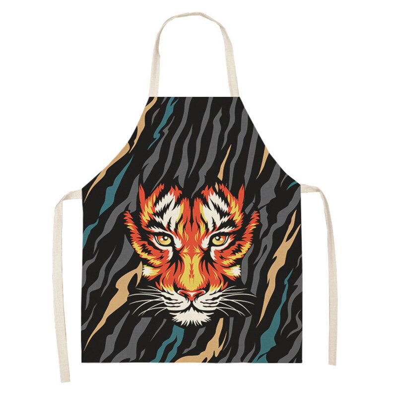 Lion Tiger Printed Kitchen Apron Sleeveless Cotton... – Grandado