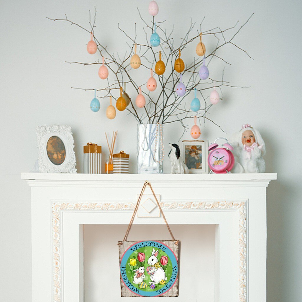 Happy Easter Welcome Decorative plaque Wooden East... – Grandado