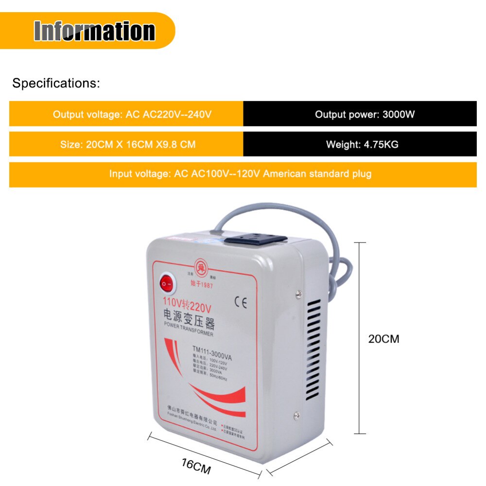 110 V naar 220 V 3000 W Power Transformator Voltag... – Vicedeal