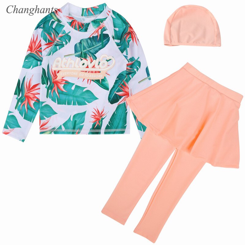 2-12 Y Girls Rash Guards Green Leaves Kids 2 Piece... – Grandado