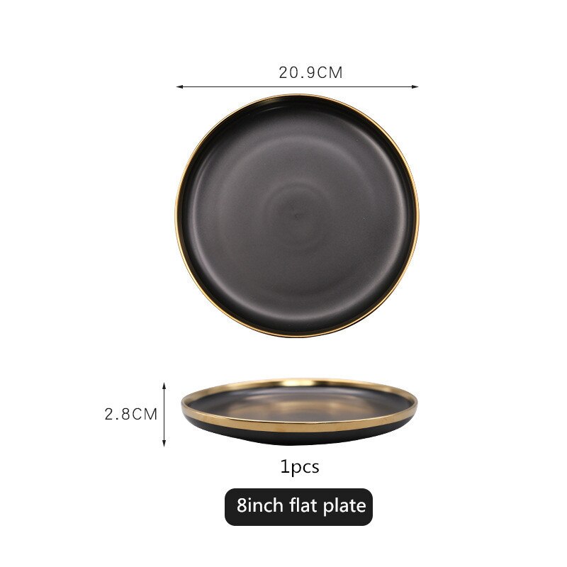 Matte Gilt Rim Black Porcelain Dinner Plates Kitch... – Grandado