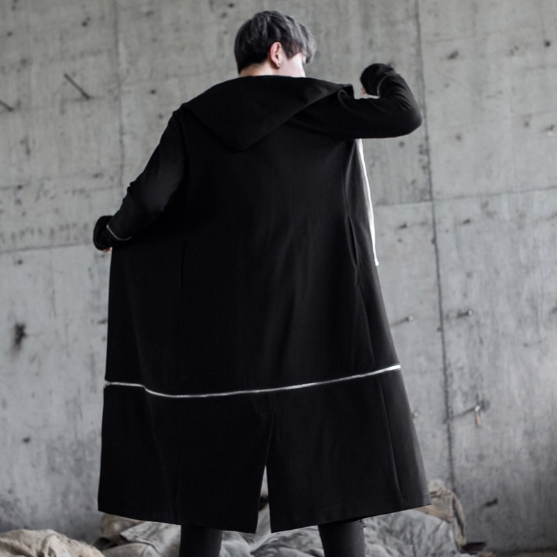 Men Gothic Punk Hip Hop Long Trench Coat Hooded Cl... – Grandado