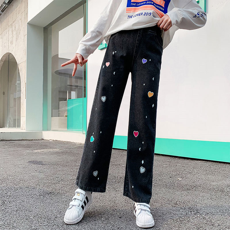 Jean à motif de cœur pour adolescentes, joli panta... – Grandado