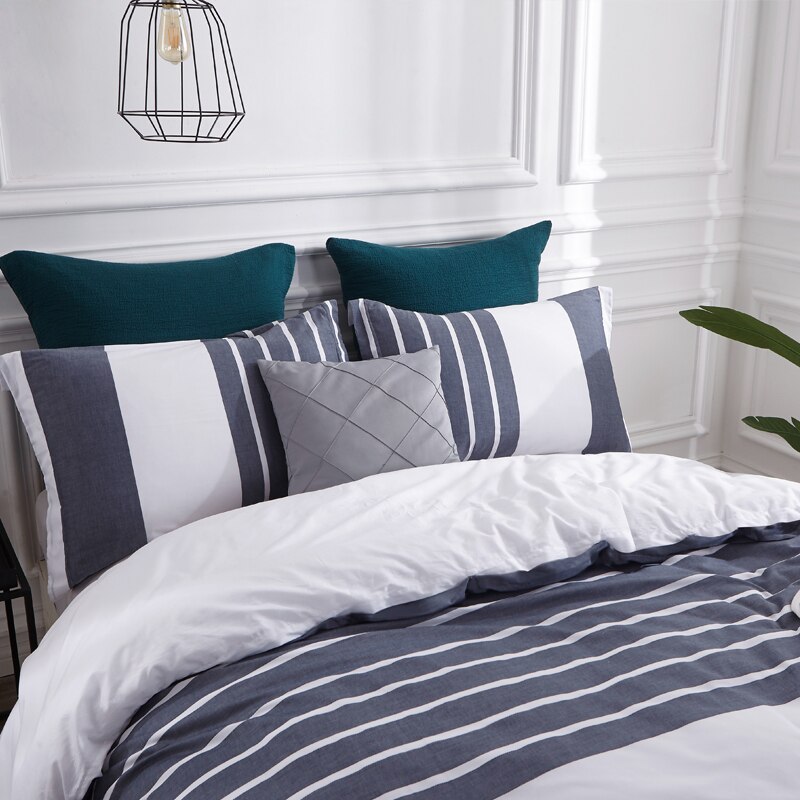 PHF Cotton Yarn Dyed Duvet Cover Set Navy White St... – Grandado