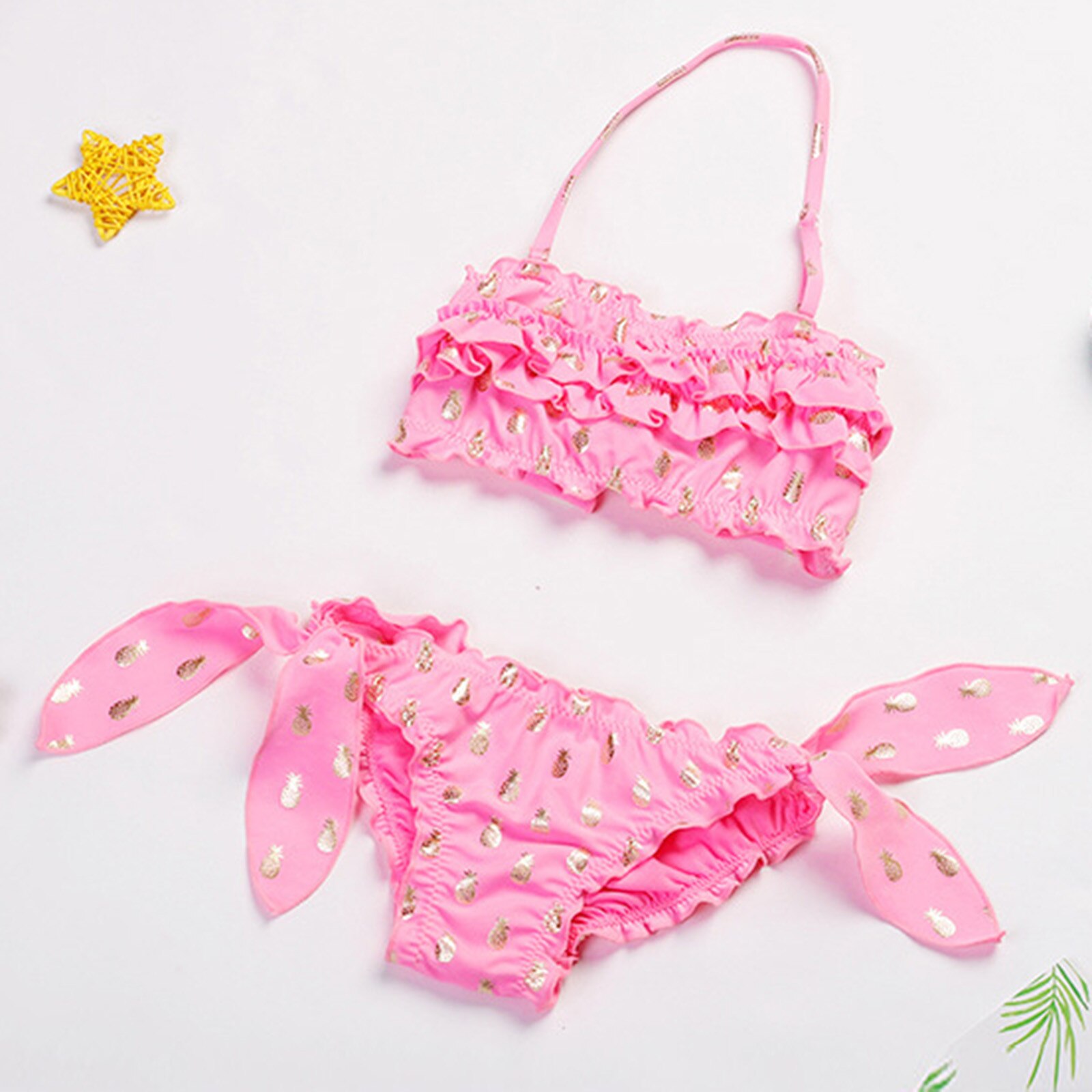 Infant Kid Girls Bikini Ruched Solid Wave Pineappl... – Vicedeal