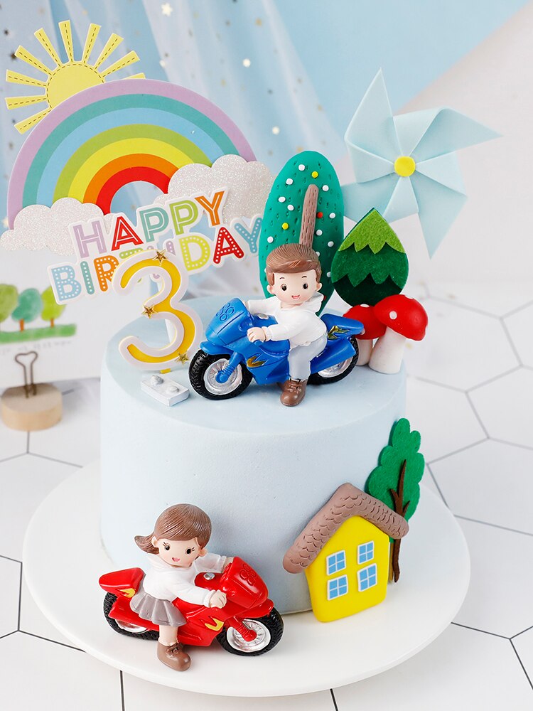 Motorcycle Boy Girl Cake Topper for Birthday Party... – Grandado