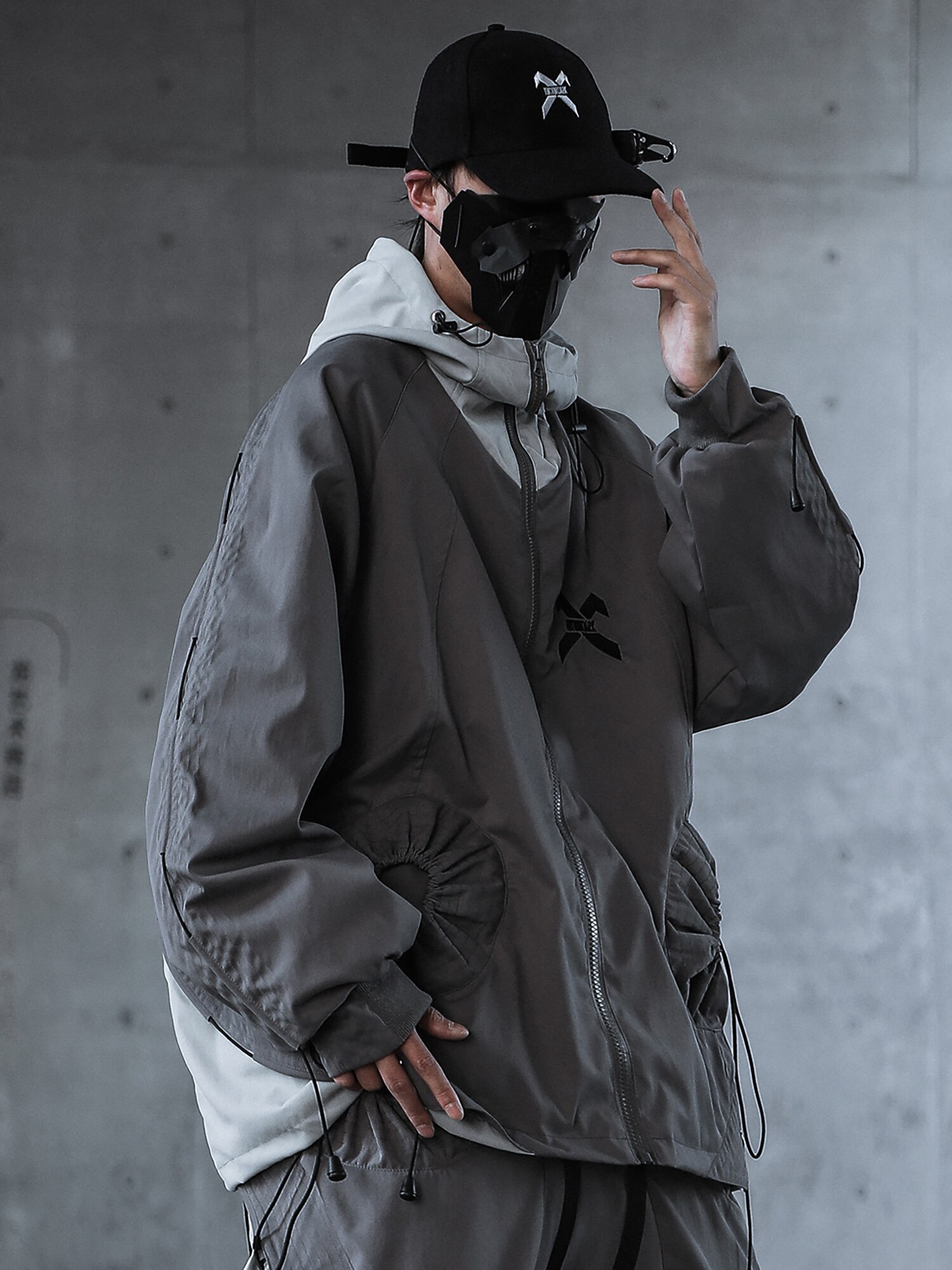 Men Streetwear Hooded Jacket Cargo Patchwork Zippe... – Grandado