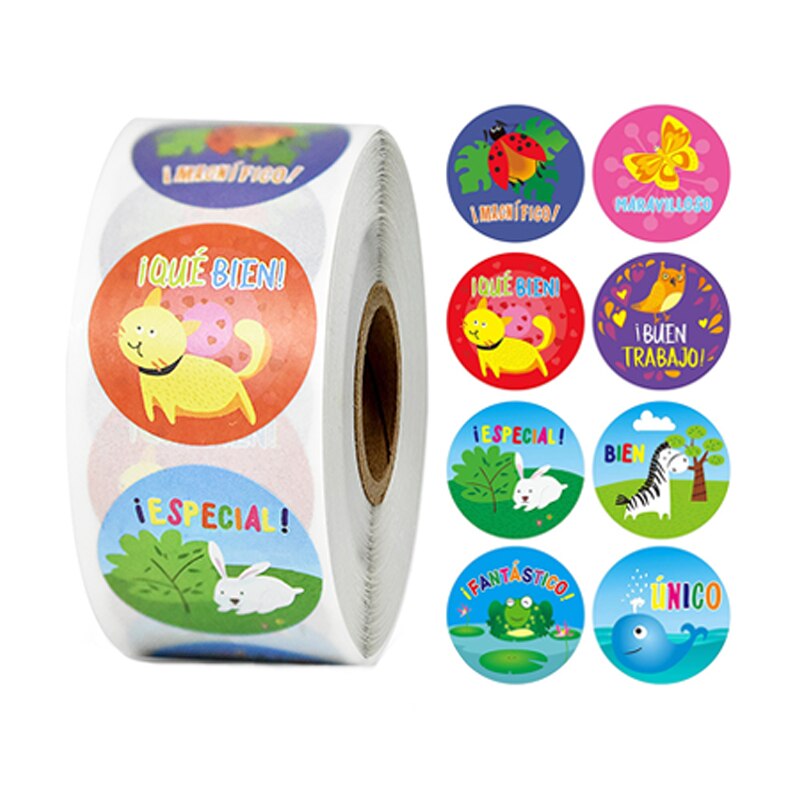 500 pcs/roll Spanish reward stickers cute animals ... – Grandado