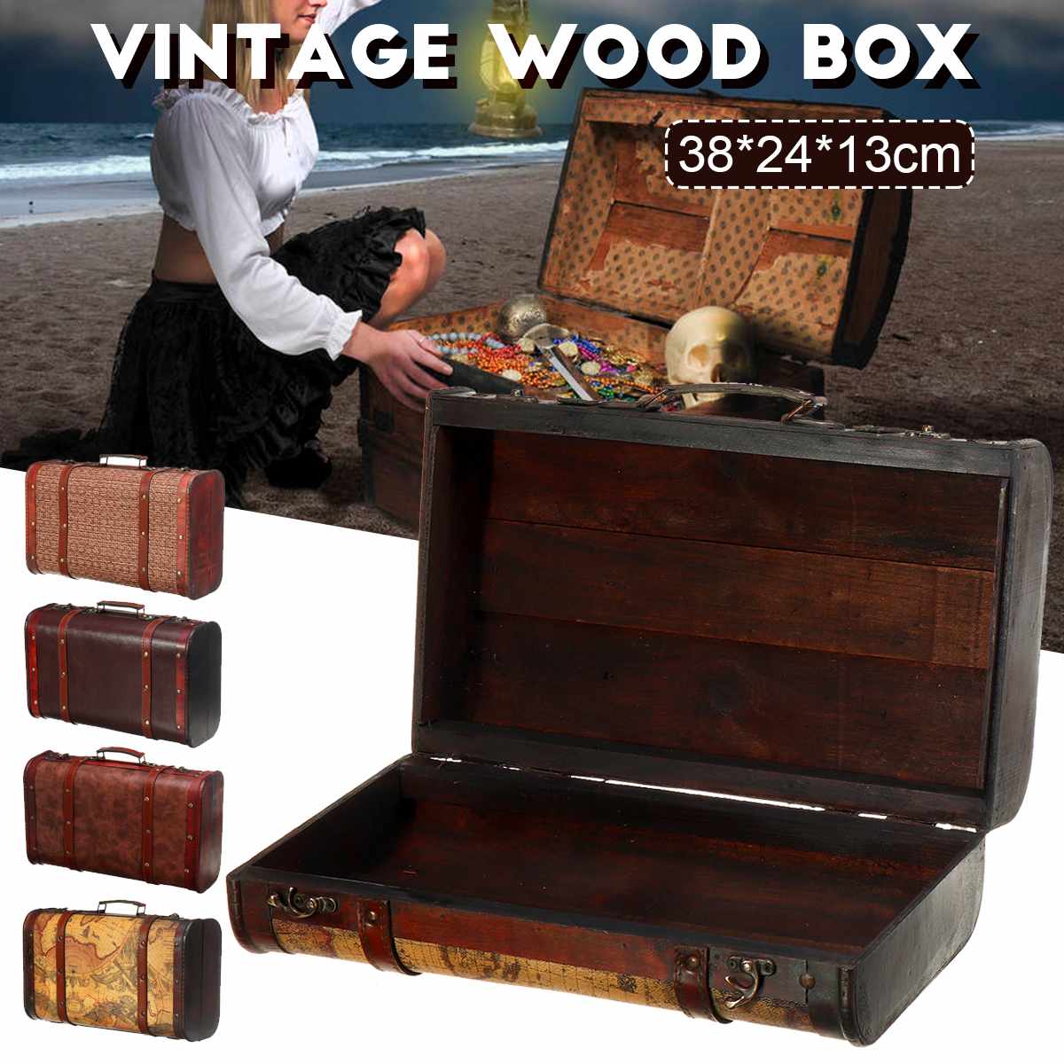 Vintage Metal Wood Storage Box with Lock Suitcase ... – Vicedeal