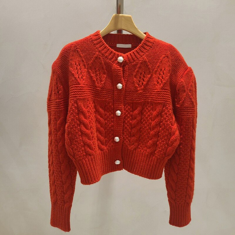 Crewneck Sweater Jacket Female Single-breasted All... – Grandado