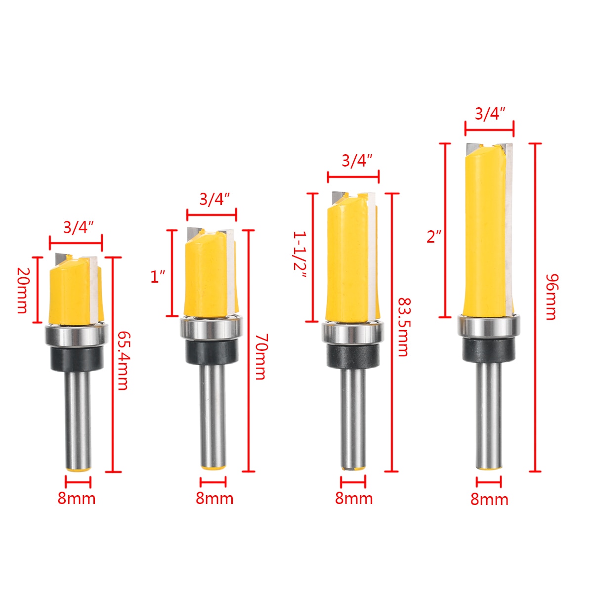4Pcs/Set 8mm Length Flush Trim Pattern Router Bit ... – Vicedeal
