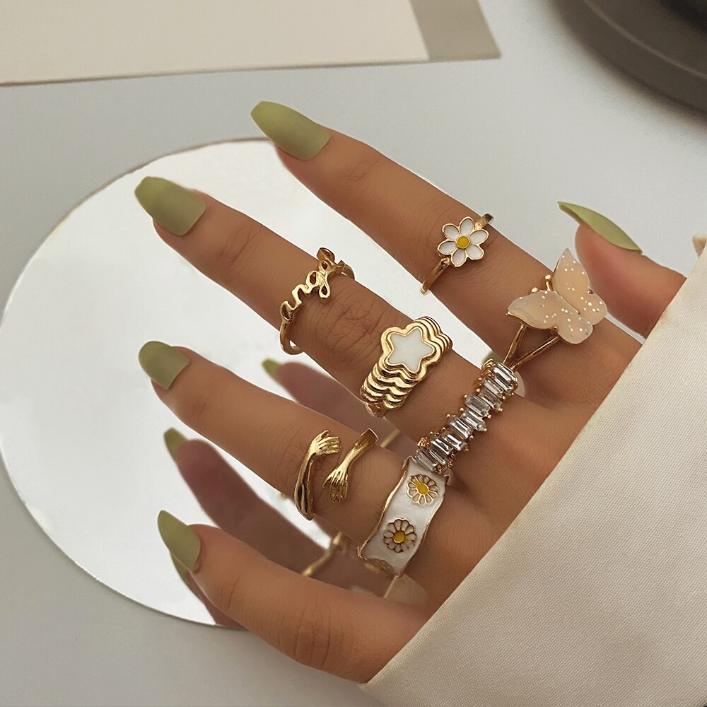 Vintage 7Pcs Vlinder Omhelzing Handen Ringen Set V... – Vicedeal