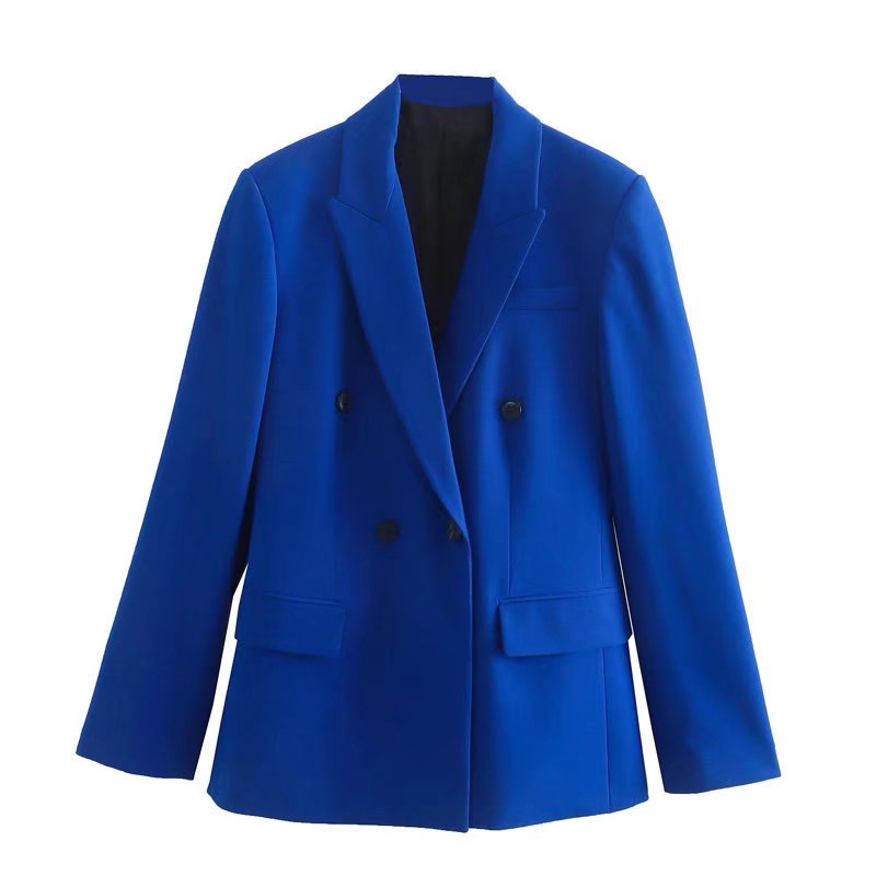 WXWT Women Blue Double Breasted Blazers Notched Co... – Grandado