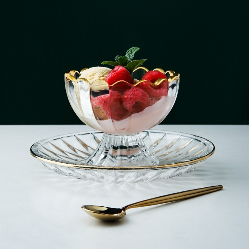 Ins Gold edge Ice Cream bowls Glass Transparant De... – Vicedeal
