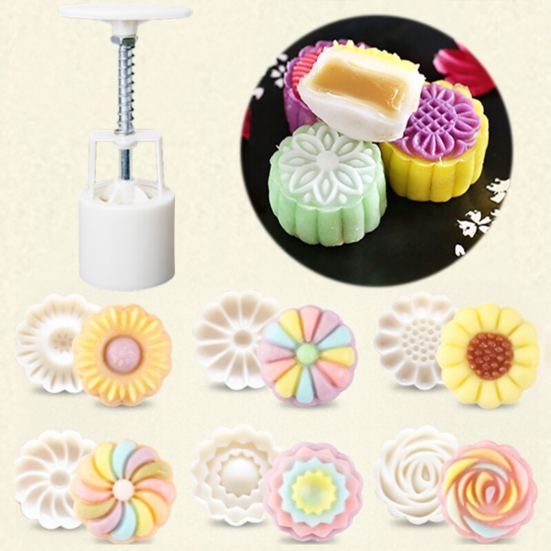 Moon Cake Mould Mold with 6Pcs Stamps Round Flower... – Grandado