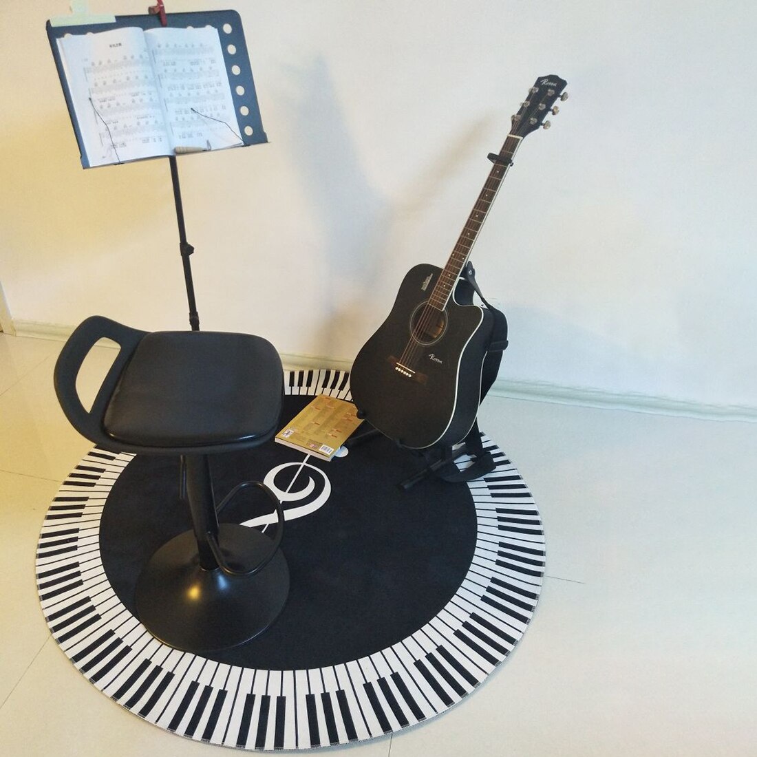 Tapijt Muziek Symbool Piano Key Zwart Wit Ronde Ta... – Vicedeal