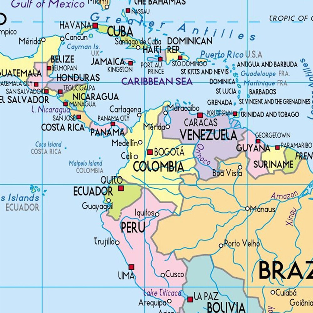 80*60cm The Detailed World Map Spray Canvas Painti... – Grandado