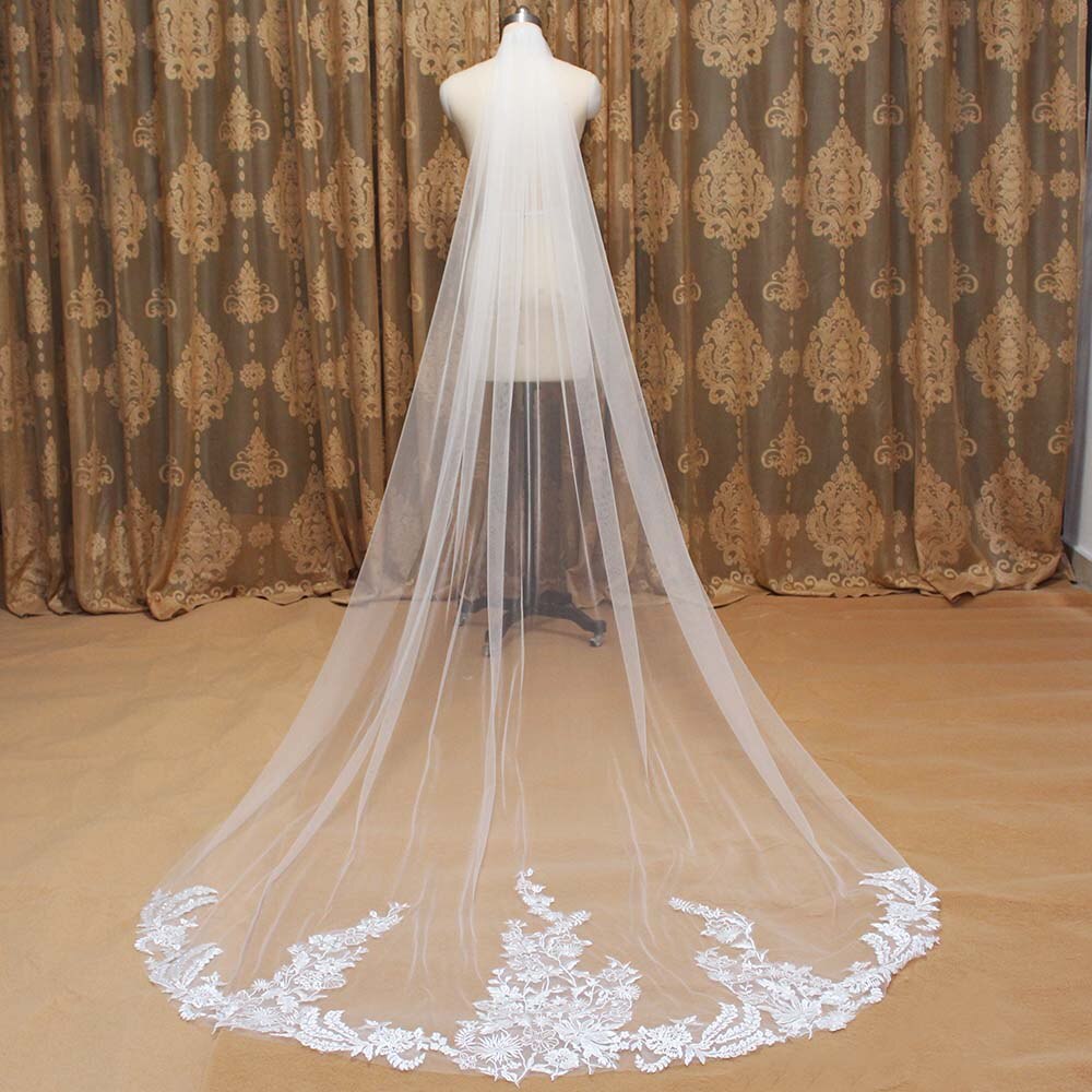 Cathedral Wedding Veil with Lace Appliques Beautif... – Grandado
