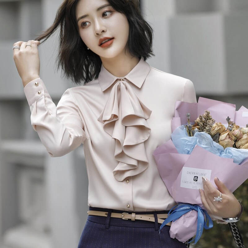 Women Ruffle Shirt Formal Long Sleeve Slim Chiffon... – Grandado