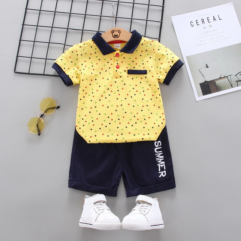 summer boy clothing baby boy Sets children lapel T... – Grandado