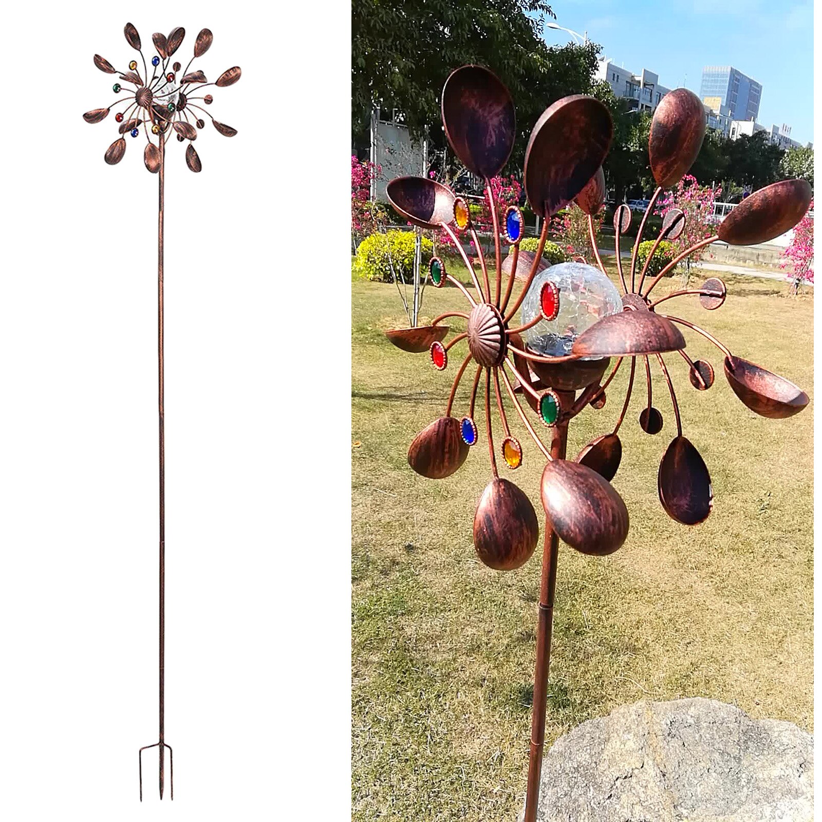 Metalen Outdoor Wind Spinner Solar Light Tuin Led ... – Grandado