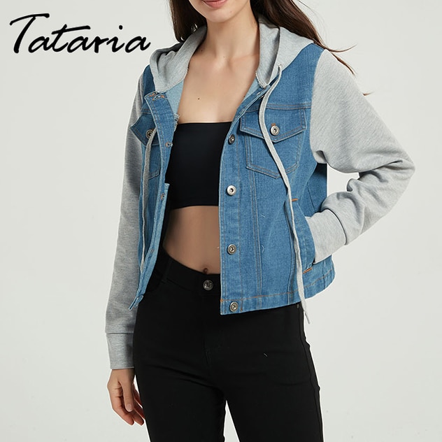 Women Denim Jacket Spring2021 Patchwork Streetwear... – Grandado