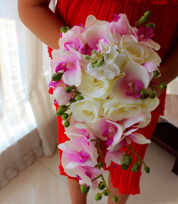 Ivory Pink Brief Decoration Cascading Bouquet Brid... – Grandado